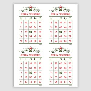 1000 Christmas Bingo Cards Pdf Download, 1, 2, and 4 per Page, Instant ...