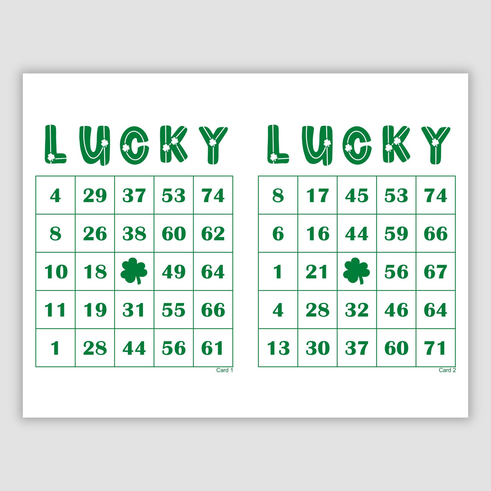 1000 LUCKY Bingo Cards, 1, 2, and 4 per Page, Instant Printable Pdf ...