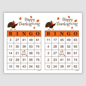 1000 Thanksgiving Bingo Cards, 1, 2, and 4 per Page, Pdf Download ...