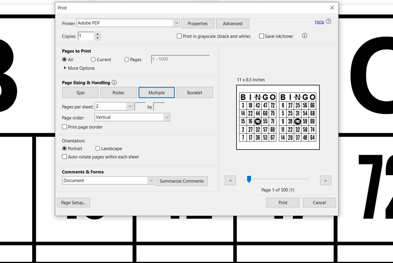 500 Jumbo Bingo Cards Pdf Download, Easily Print 1, 2, 4, 6, or 9 per ...