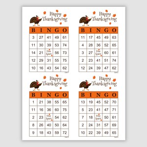 1000 Thanksgiving Bingo Cards, 1, 2, and 4 per Page, Pdf Download ...