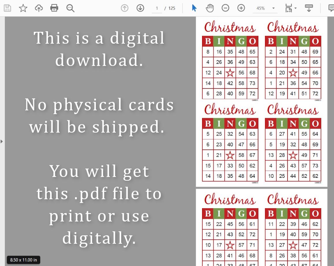 500 Christmas Bingo Cards, 1, 2, and 4 per Page, Pdf Download, Instant ...