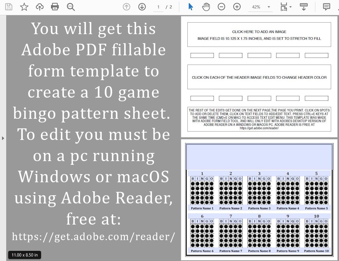 10 Game Editable Bingo Pattern Template Create A Custom Bingo Game ...