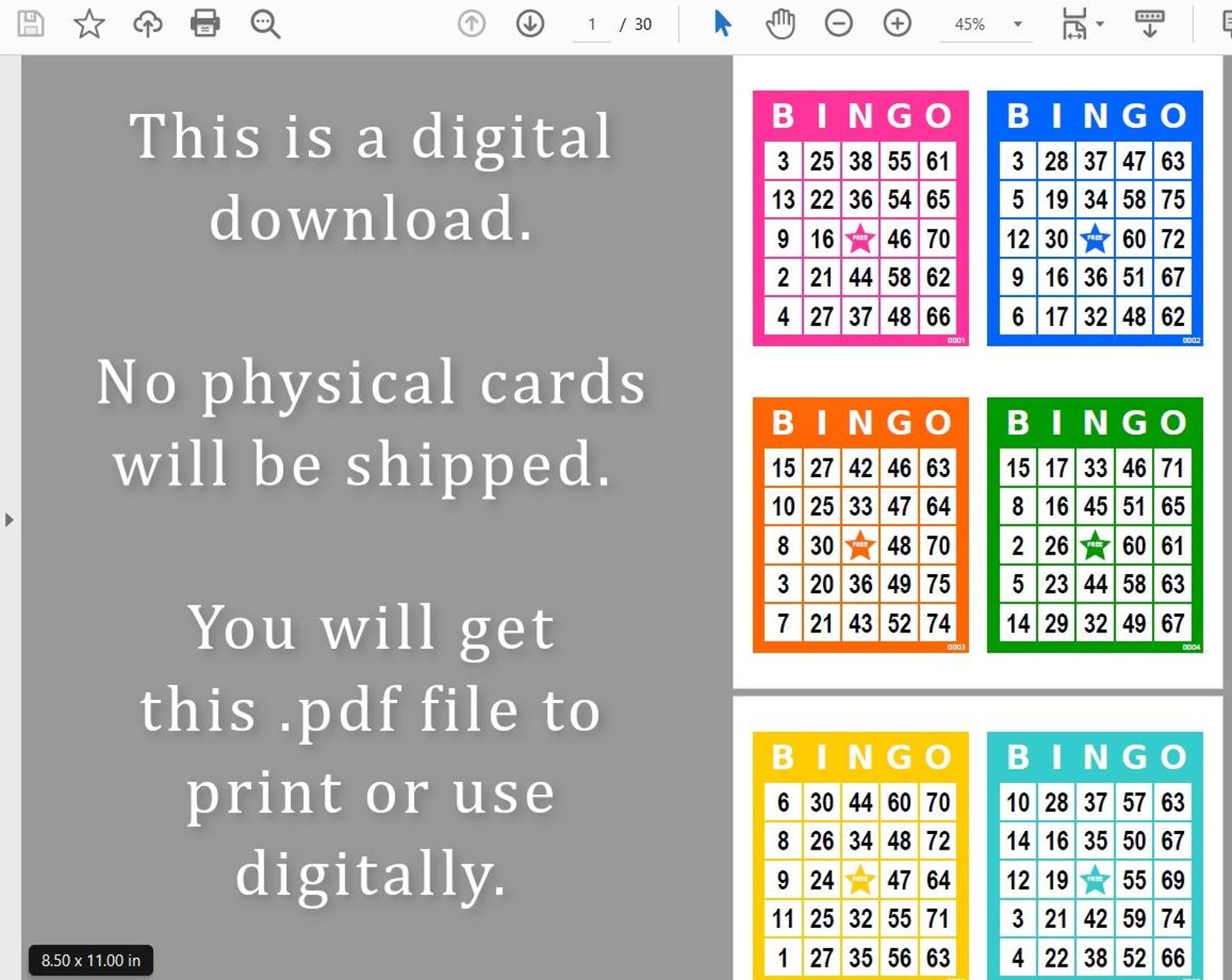 120 Bingo Cards Pdf Download, 1, 2, 4, and 6 per Page, Instant ...