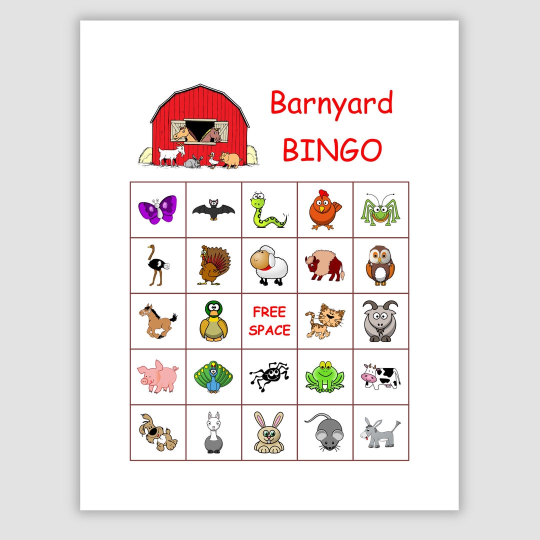 100 Barnyard Animal Picture Bingo Cards Prints 1 per Page - Etsy