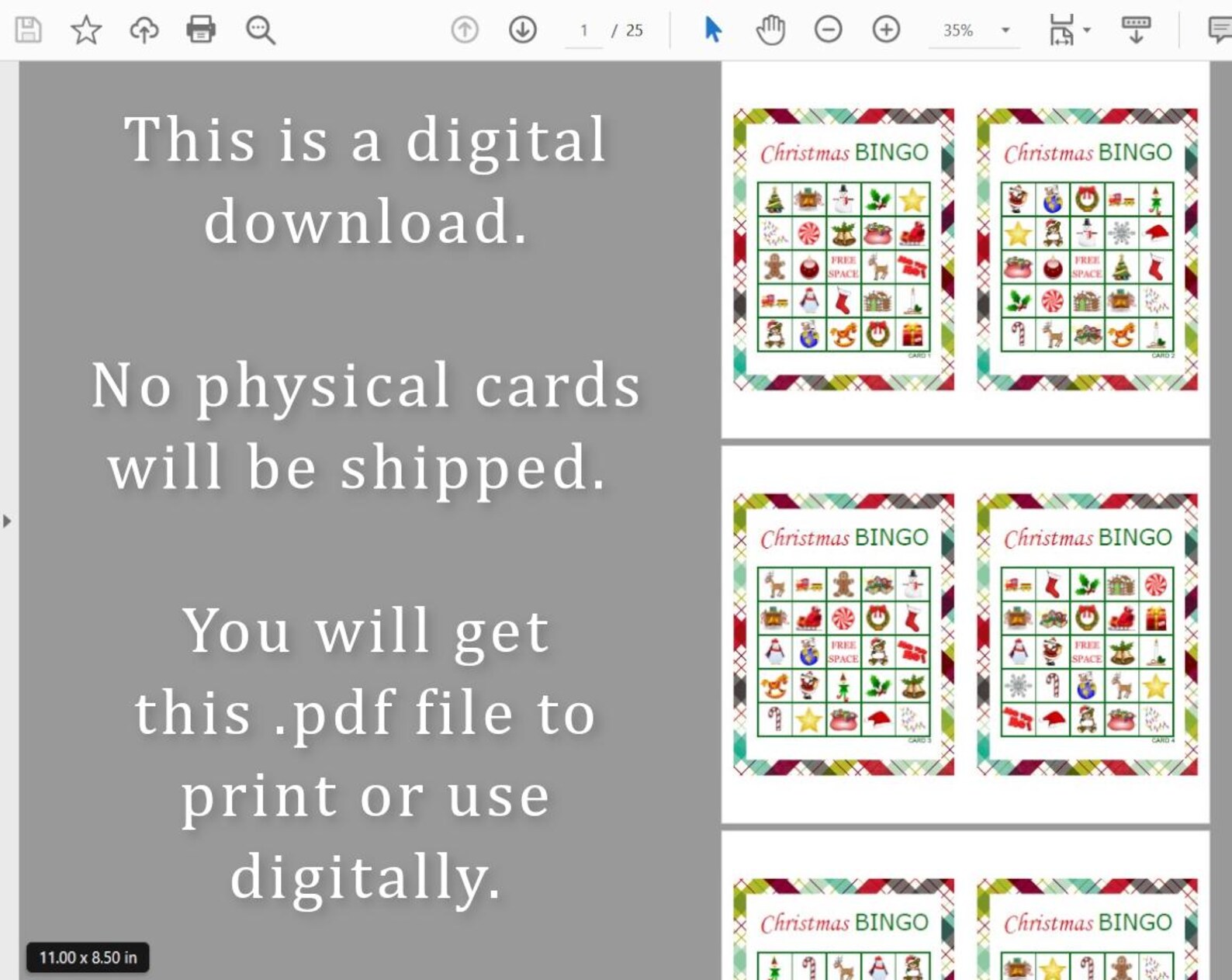 50 Christmas Bingo Cards Pdf Download, 1 and 2 per Page, Printable ...