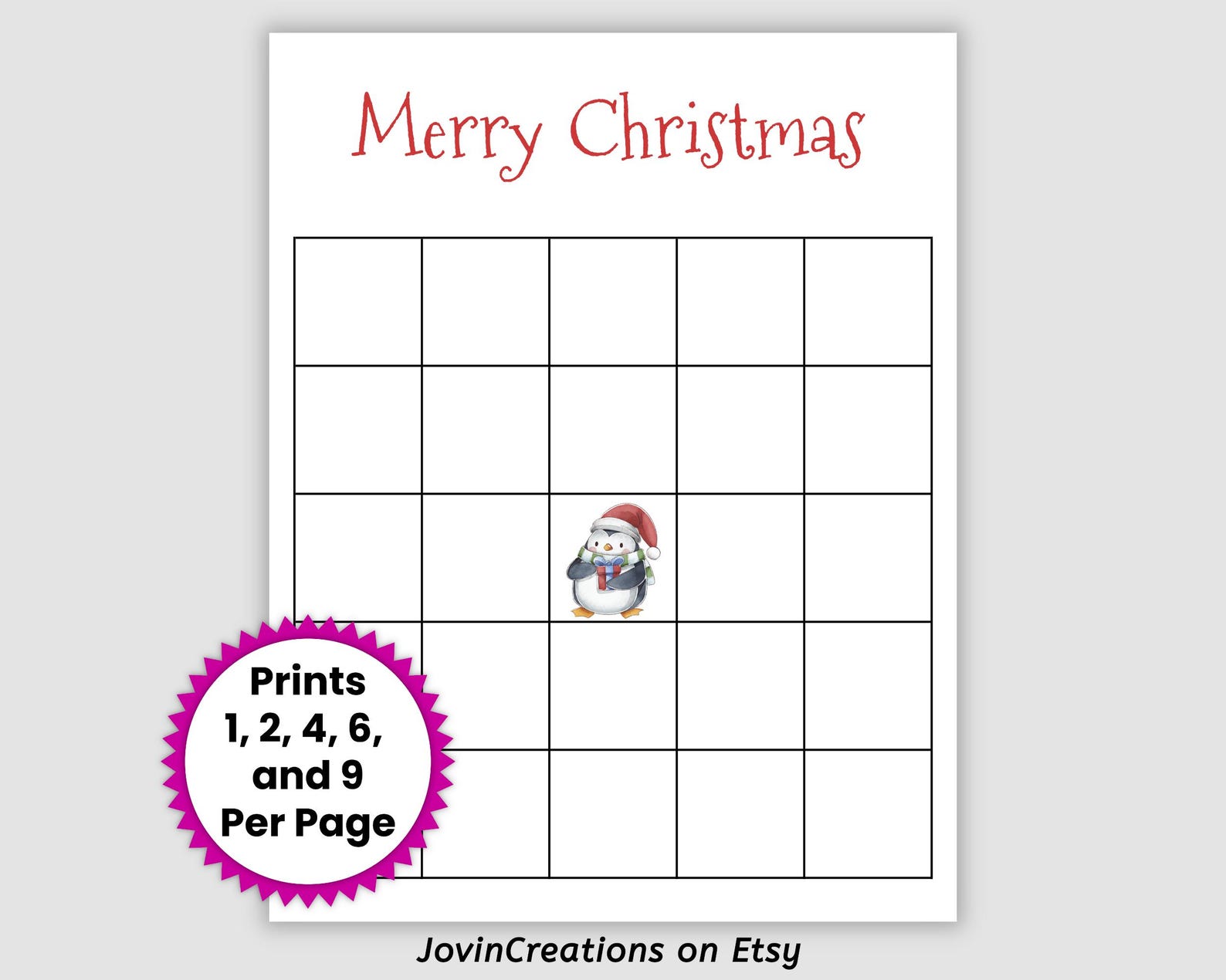 Blank Bingo Card Template, Christmas Bingo, Prints 1, 2, 4, 6, and 9 ...