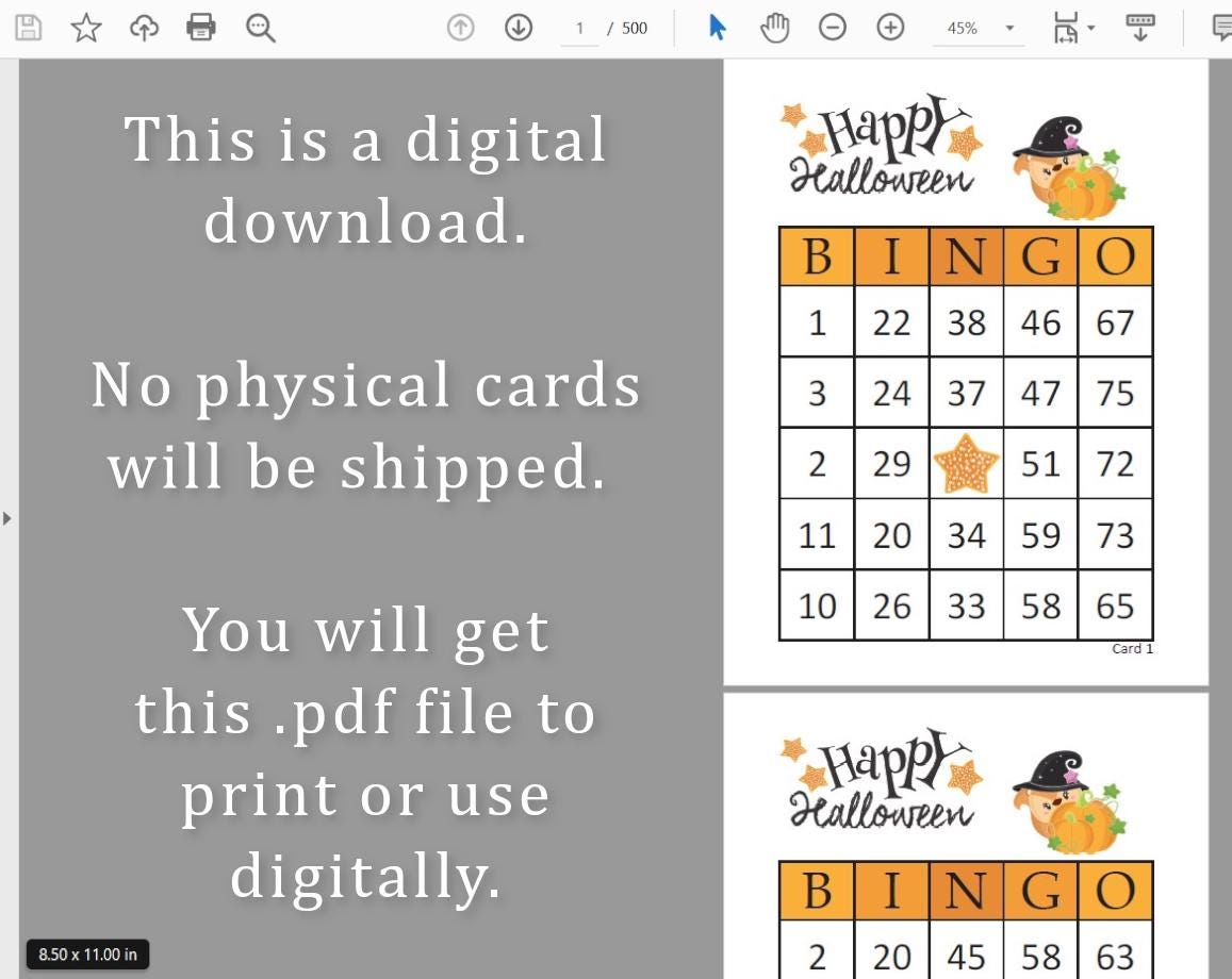 500 Halloween Bingo Cards PDF, 1, 2, and 4 per Page, Halloween Bingo ...