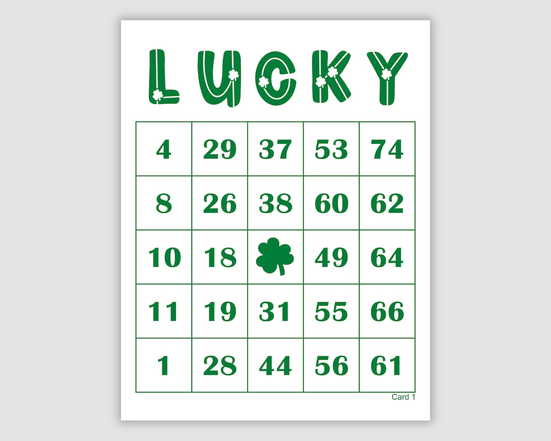 1000 LUCKY Bingo Cards, 1, 2, and 4 per Page, Instant Printable Pdf ...