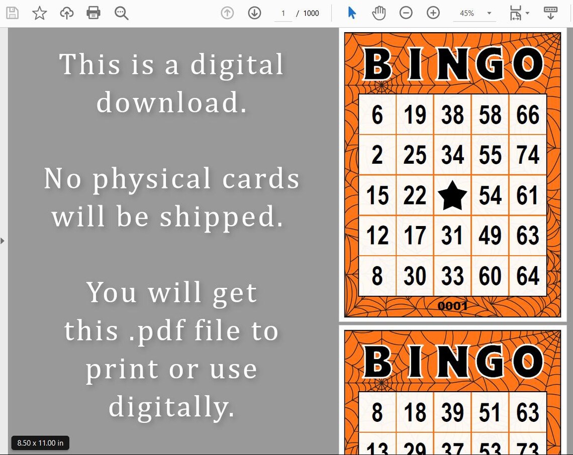 Halloween Bingo Cards Pdf Download, 1, 2, and 4 per Page, Orange Spider ...