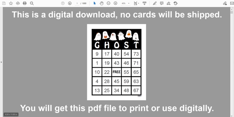 GHOST Bingo Cards 1000 Cards 1 2 and 4 per Page Instant - Etsy