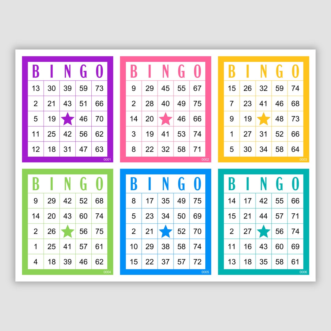 600 Bingo Cards, 1, 2, 4, and 6 per Page, Instant Printable Pdf ...