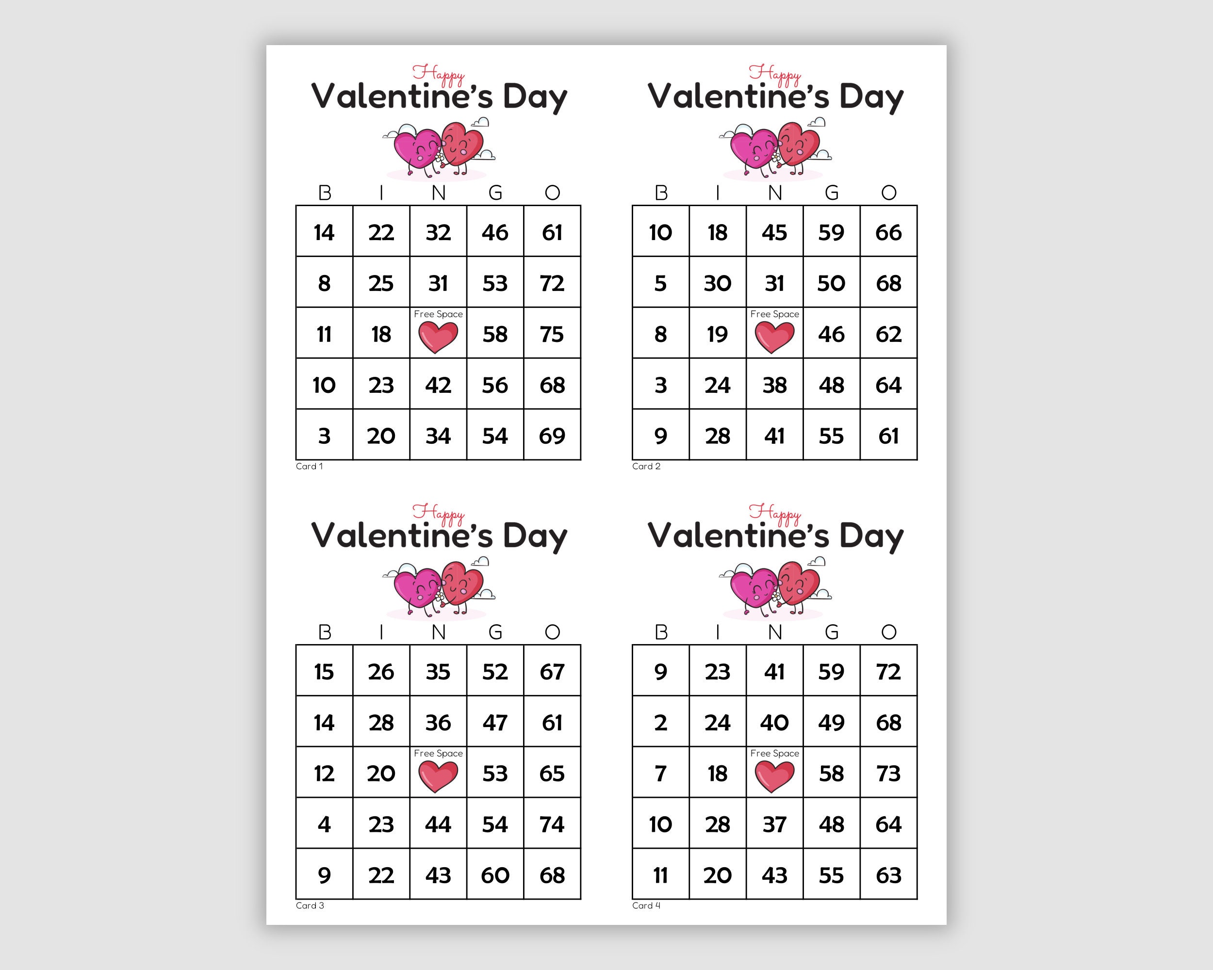 500 Valentine's Day Bingo Cards Pdf Download, 1, 2, and 4 per Page ...