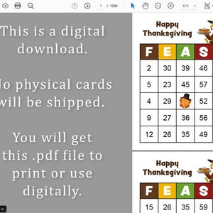 1000 FEAST Bingo Cards, 1, 2, and 4 per Page, Pdf Download, Fun ...