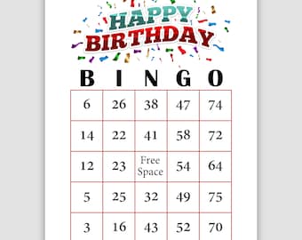 100 Birthday Bingo Cards, Pdf Download, 1 per Page, 75 Call, Instant ...