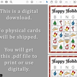 50 Holiday Bingo Cards, 1 and 2 per Page, Instant Printable Party Game ...