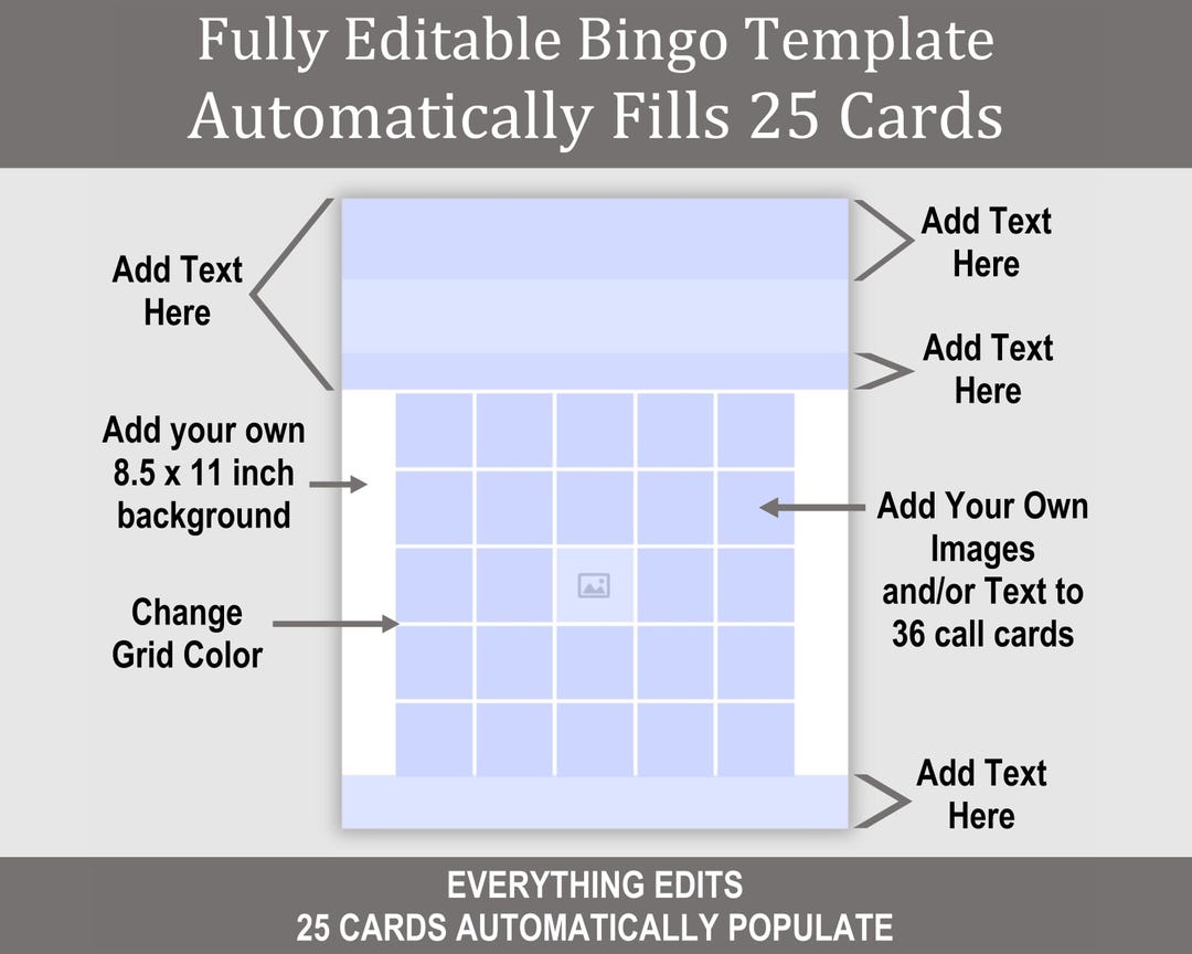 25 Card Editable Bingo Template, Text/picture Fields Everything Edits ...