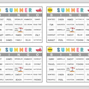 100 Summer Bingo Cards, Pdf Download, 1, 2, and 4 per Page, 50 Call ...