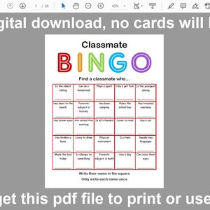 50 Bingo Cards Pdf Download, 1 per Page, Instant Printable Fun ...