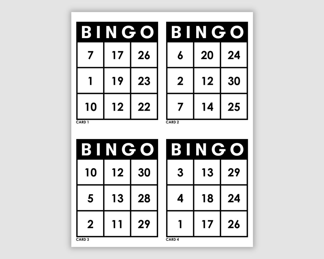 500 Large Print 30 Call Speed Bingo Cards, 3 X 3 Grid, Prints 1, 2, and ...