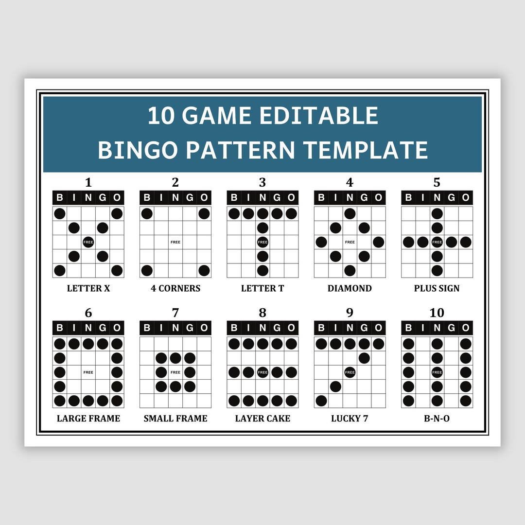 10 Game Editable Bingo Pattern Template Create A Custom Bingo Game ...