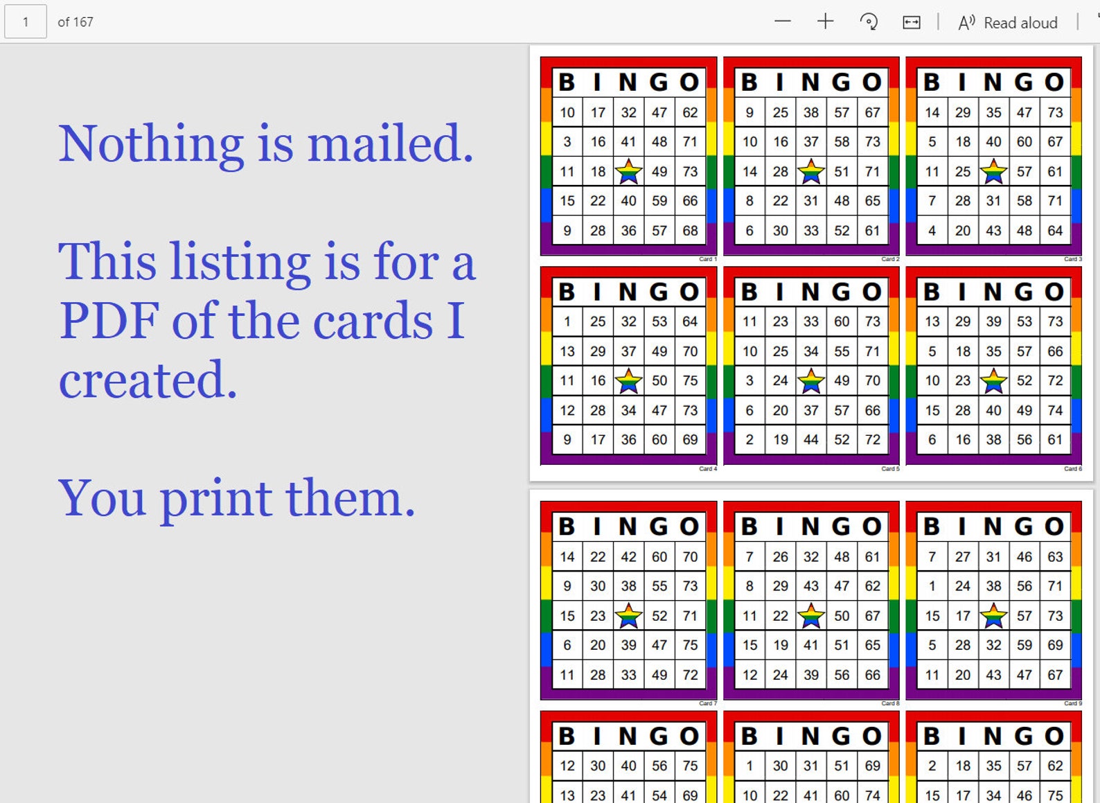 1000 Rainbow Bingo Cards Pdf Download 1 2 4 and 6 per - Etsy