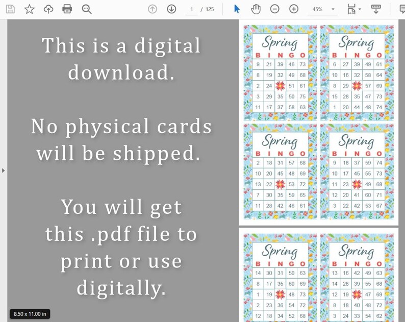 500 Spring Bingo Cards, Instant Pdf Download, Prints 1, 2, and 4 per ...