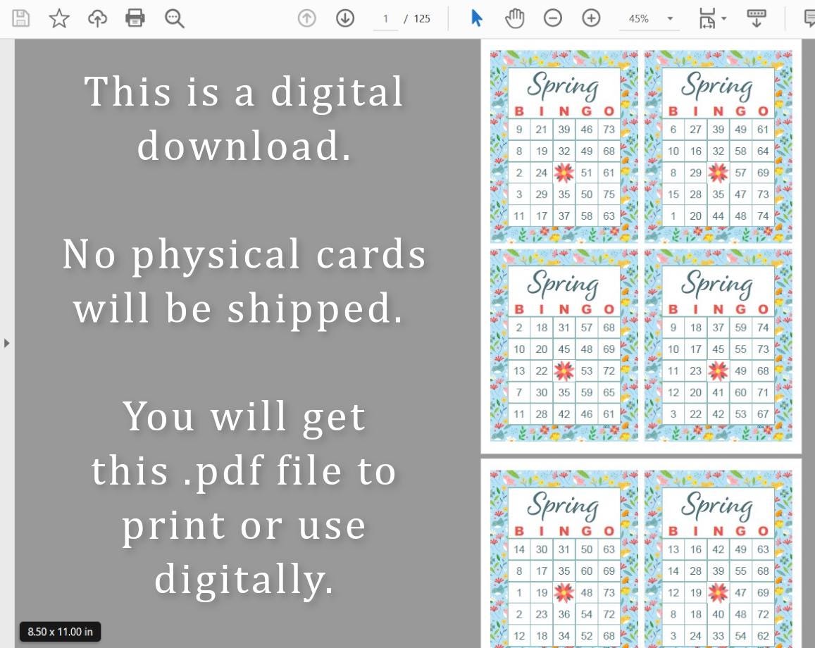 500 Spring Bingo Cards, Instant Pdf Download, Prints 1, 2, and 4 per ...