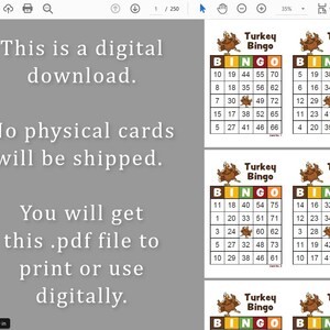 500 Turkey Bingo Cards, 1, 2, and 4 per Page, Instant Printable Fun ...