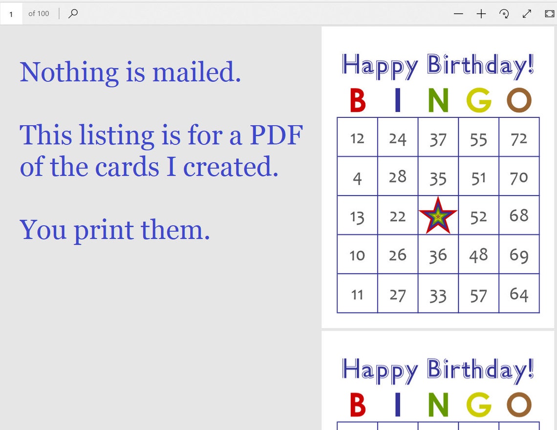 100 Birthday Bingo Cards Pdf Download 1 per Page 75 Call - Etsy