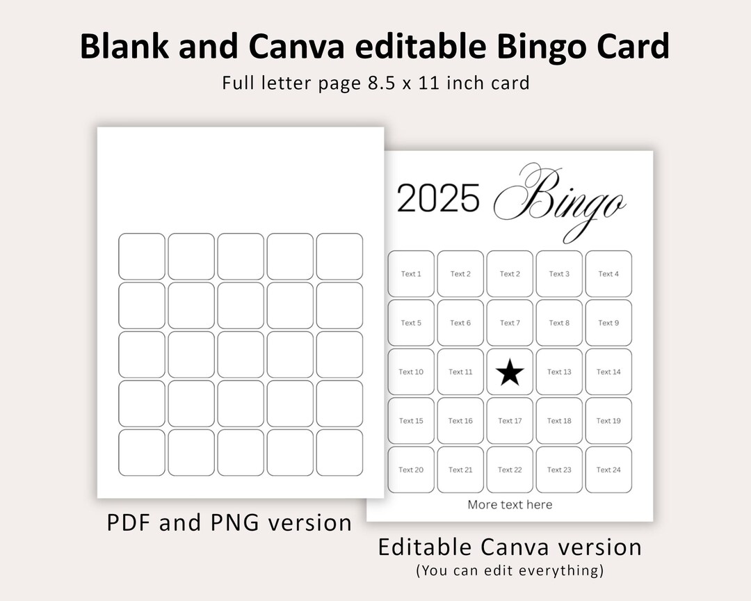 Easy Edit Canva Bingo Card and Blank Bingo Card Template PDF, PNG ...