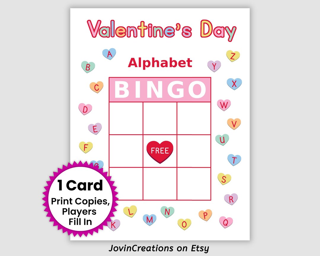 Valentine’s Day Alphabet Bingo Card Pdf Download, 1 per Page, 24 Call ...