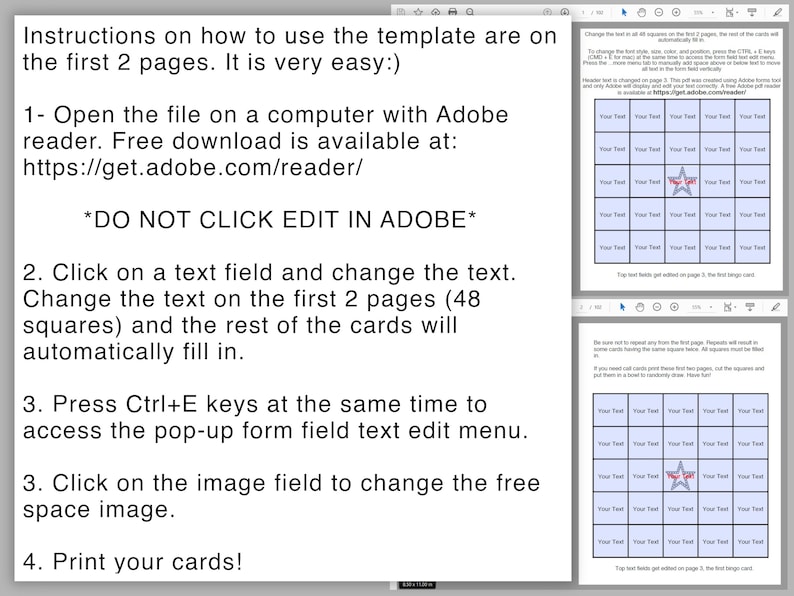 100 Card Editable Bingo Template, 48 Call, Instant Pdf Download, All ...