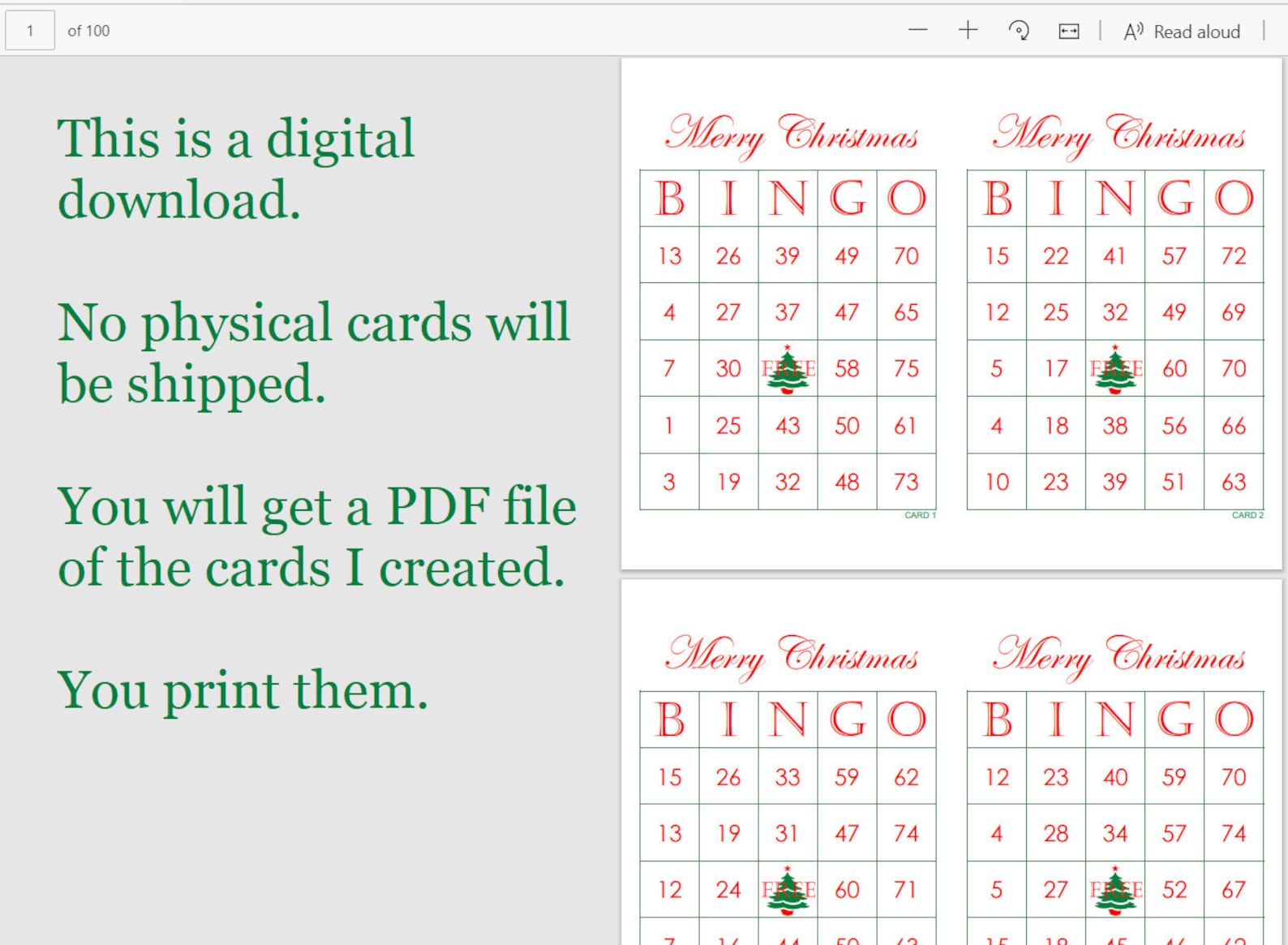 200 Merry Christmas Bingo Cards Pdf Download 2 per Page - Etsy