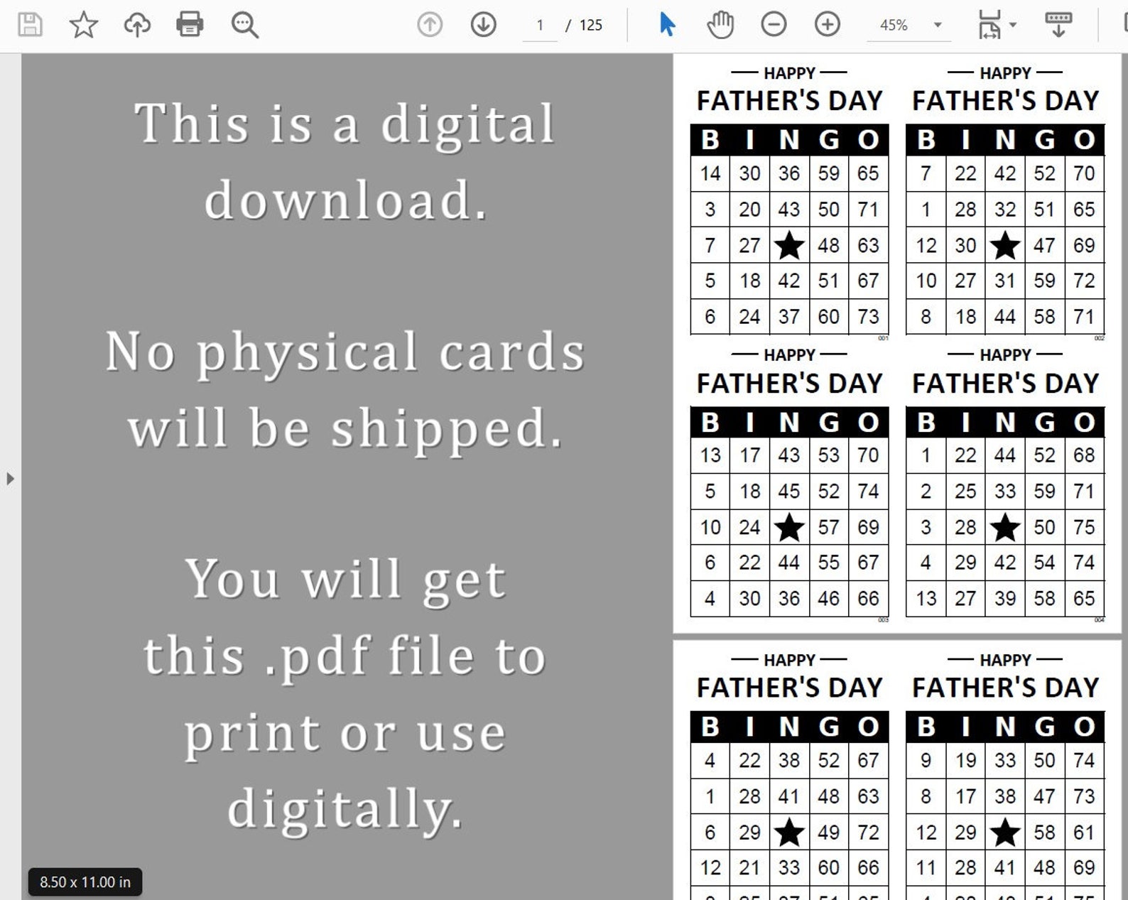 500 Father's Day Bingo Cards Pdf Download, 1, 2, and 4 per Page, Black ...