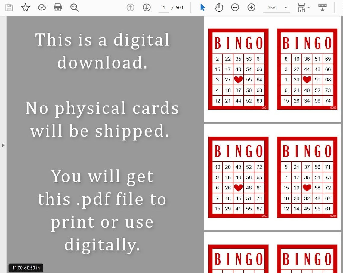 1000 Valentine's Day Bingo Cards Pdf Download, 1, 2, and 4 per Page ...