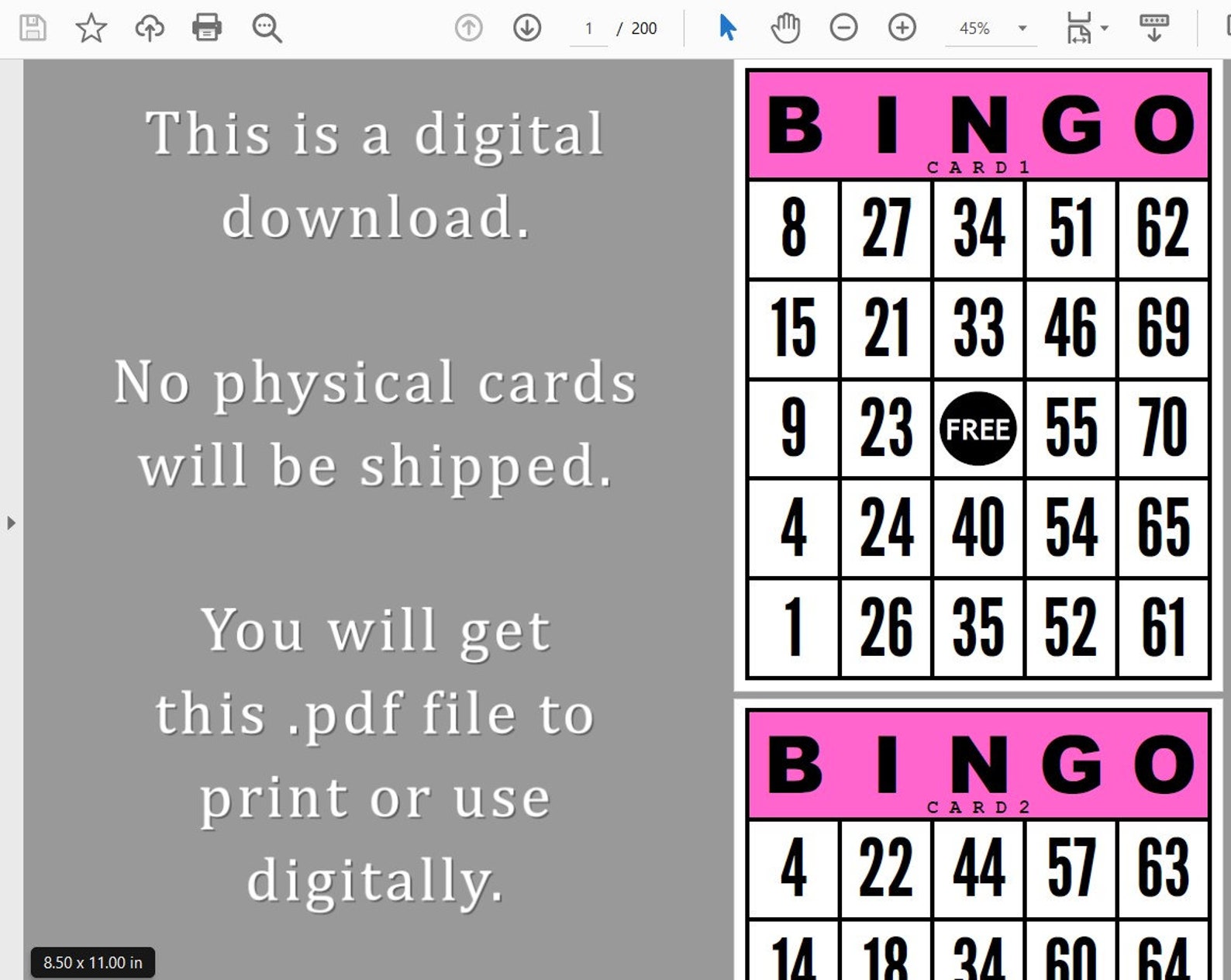 1400 Jumbo Bingo Cards Pdf Download, 1 per Page, 7 Colors, Instant ...