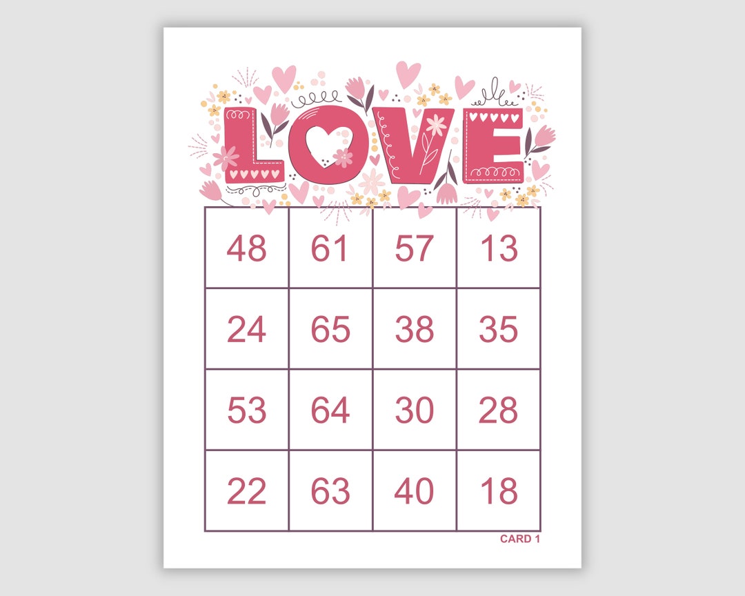 1000 LOVE Bingo Cards Pdf Download, 1, 2, and 4 per Page, Instant ...