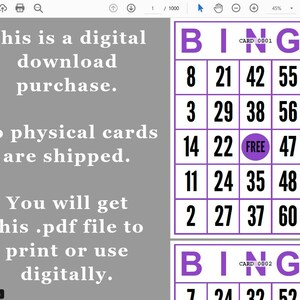 1000 Jumbo Bingo Cards Pdf Download, 1 per Page, Instant Printable Fun ...