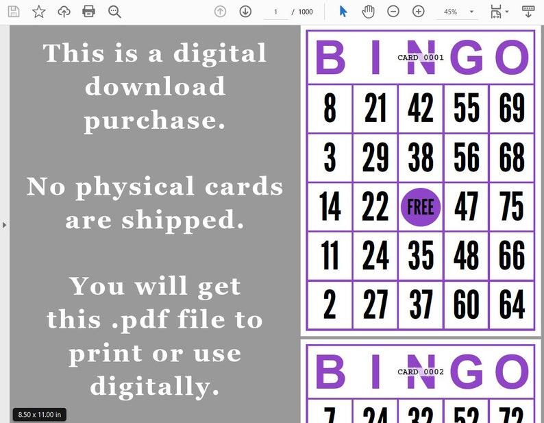 1000 Jumbo Bingo Cards Pdf Download 1 per Page Instant - Etsy