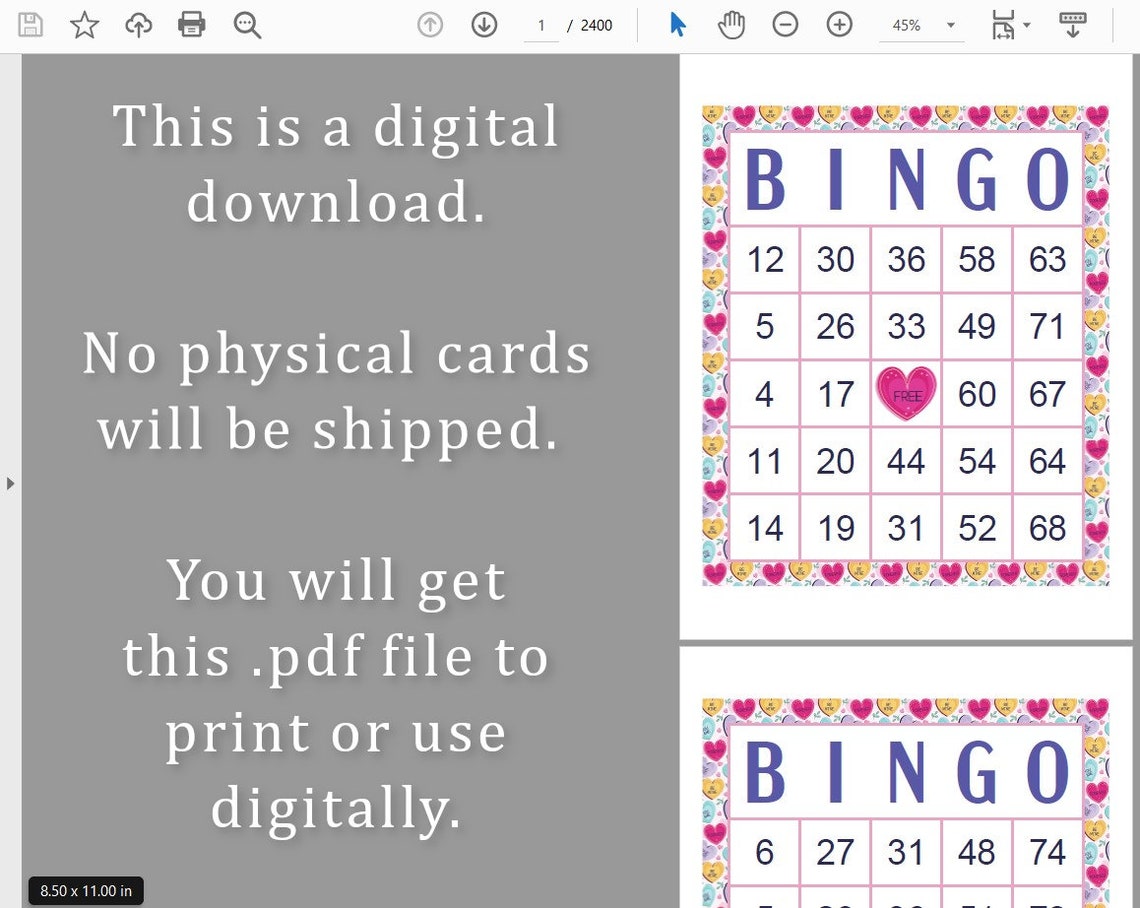 2400 Valentine's Day Bingo Cards Pdf Download, 1, 2, and 4 per Page ...