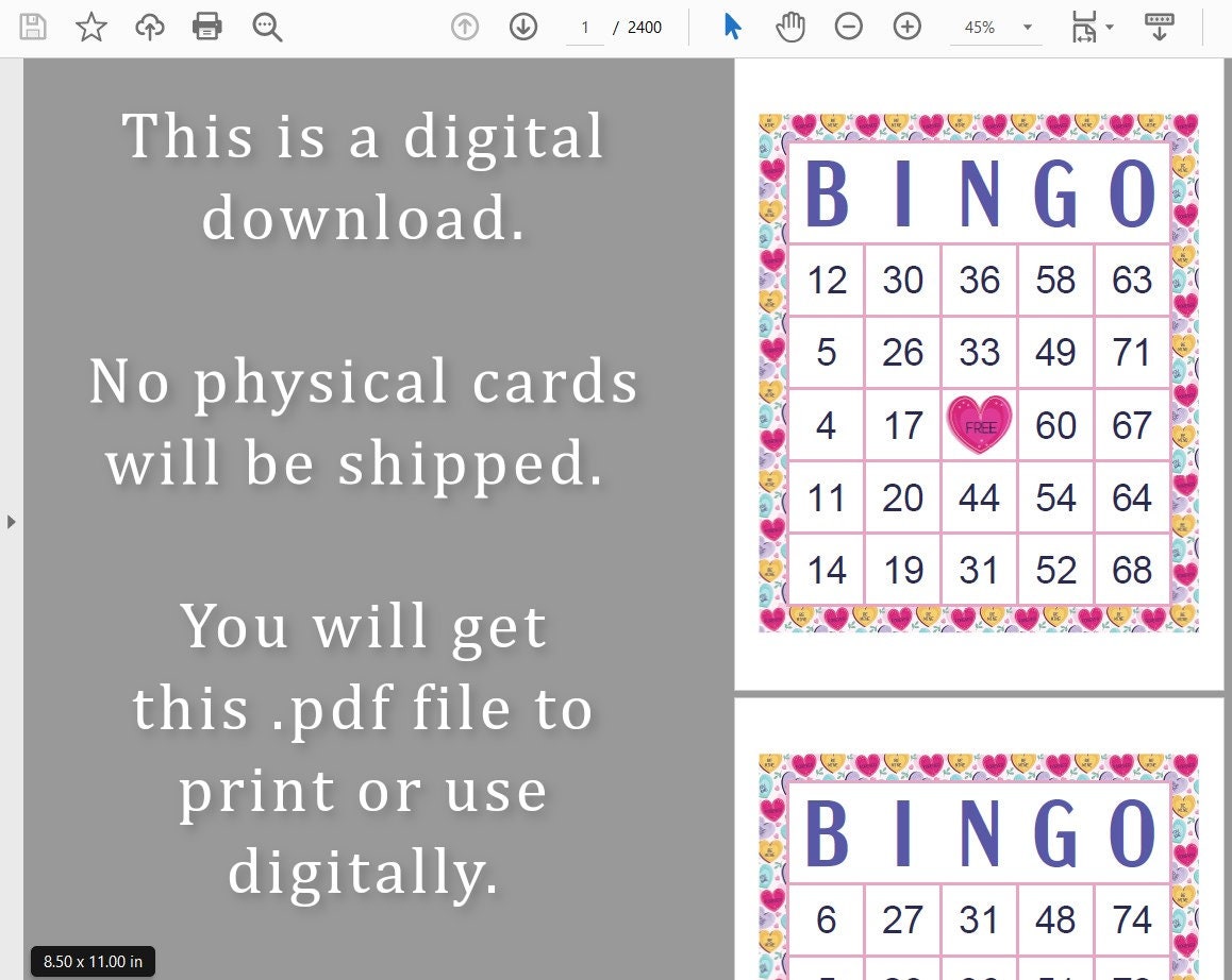2400 Valentine's Day Bingo Cards Pdf Download, 1, 2, and 4 per Page ...