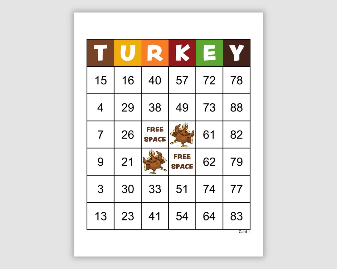 600 Turkey Bingo Cards, 1, 2, 4 and 6 per Page, 90 Call Game With 36 ...