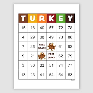 1200 Turkey Bingo Cards, 1, 2, 4 and 6 per Page, 90 Call Game With 36 ...