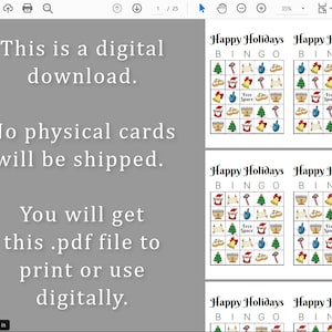 50 Holiday Bingo Cards, 1 and 2 per Page, Instant Printable Party Game ...