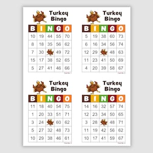 500 Turkey Bingo Cards, 1, 2, and 4 per Page, Instant Printable Fun ...