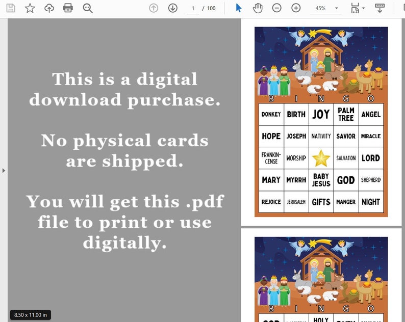 100 Christmas Bingo Cards Pdf Download, 1 and 2 per Page, 48 Call ...