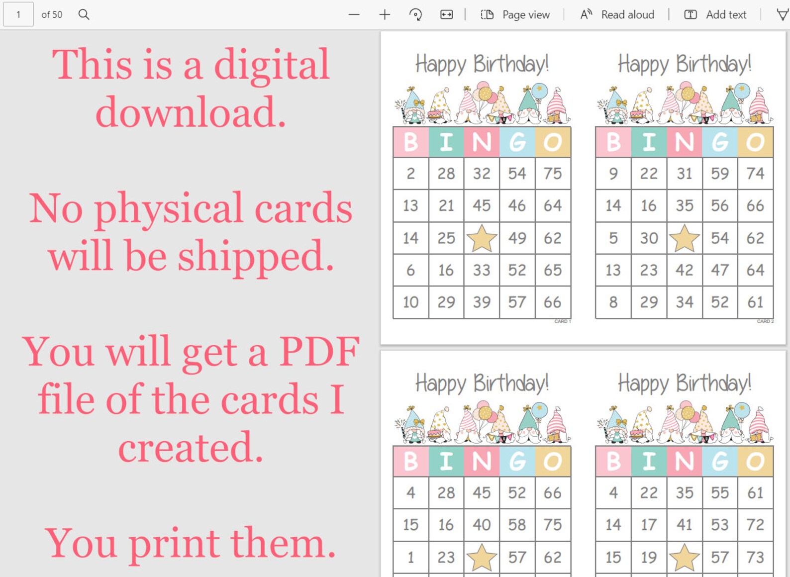 100 Birthday Bingo Cards Pdf Download 1 per Page Instant - Etsy