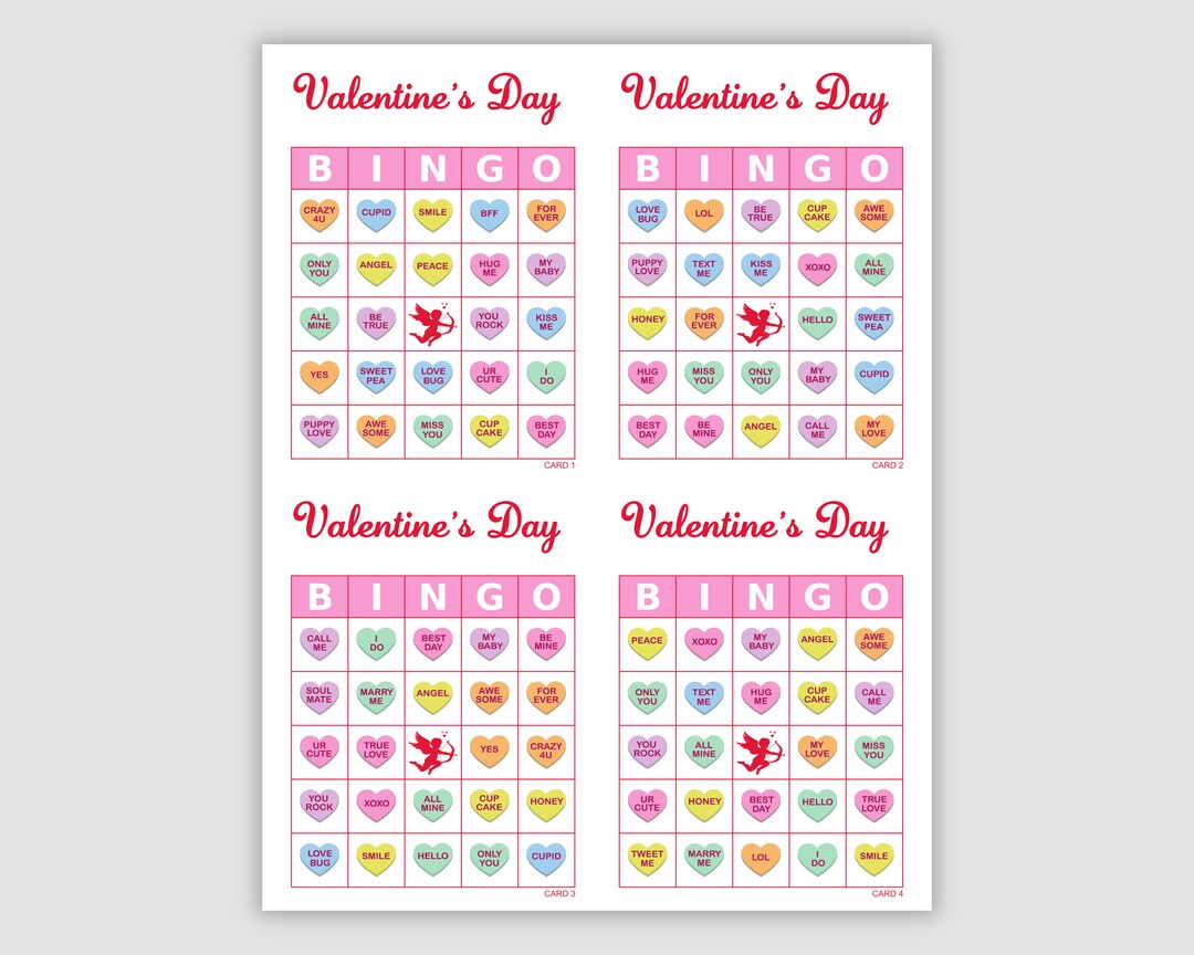 100 Valentine’s Day Bingo Cards Pdf Download, 4 per Page, Instant ...