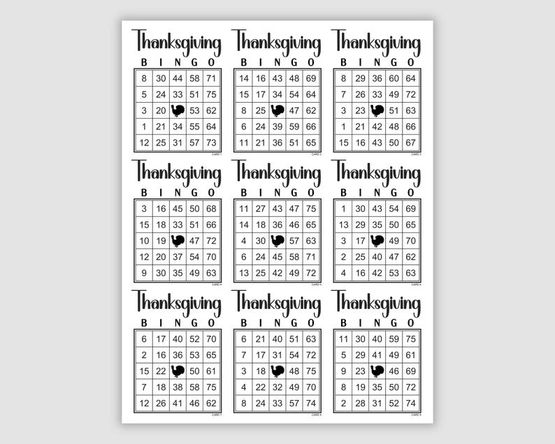 500 Thanksgiving Bingo Cards PDF Download, 1, 2, 4, 6, and 9 per Page ...
